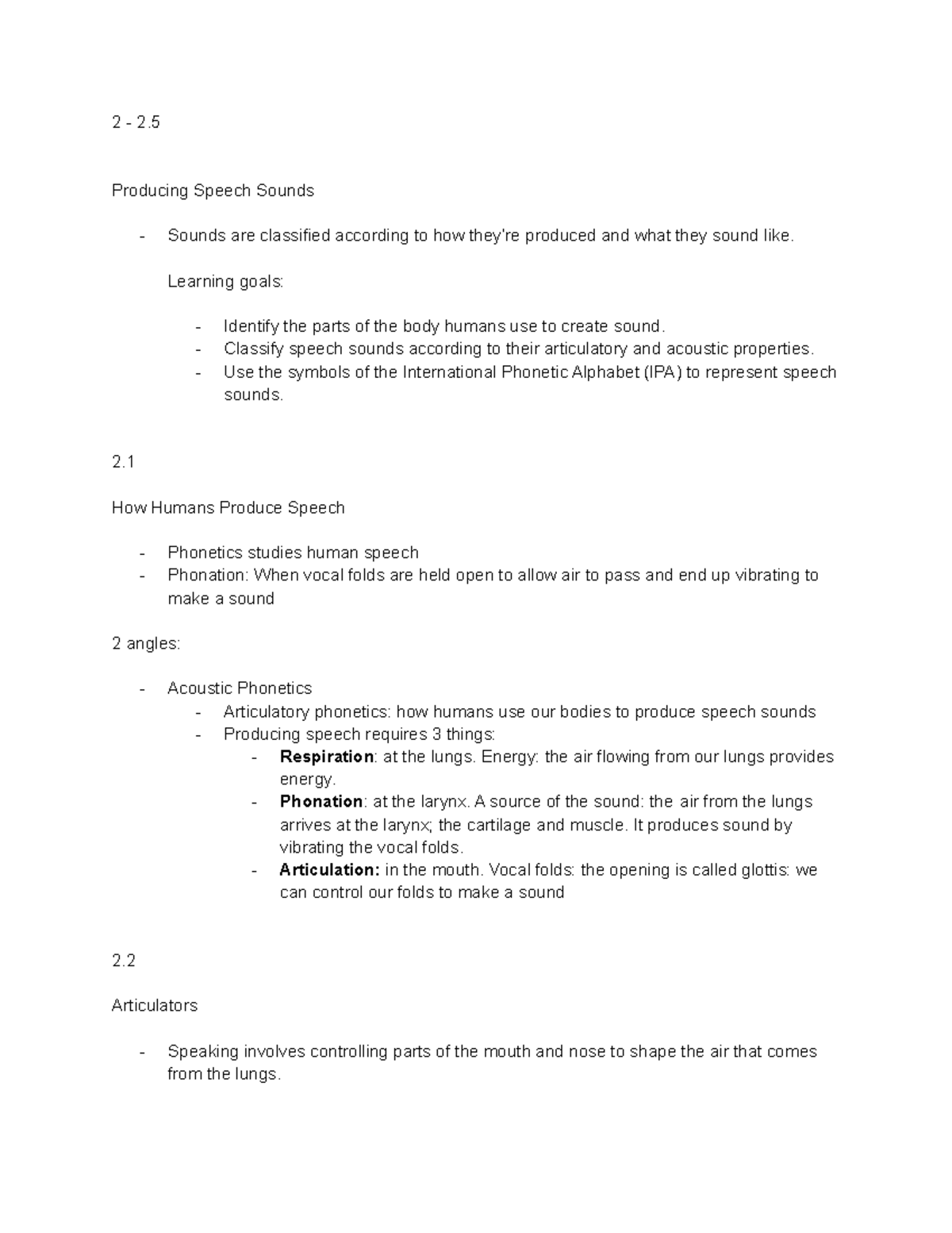 3 Chapter Notes - 2 - 2. Producing Speech Sounds Sounds are classified ...