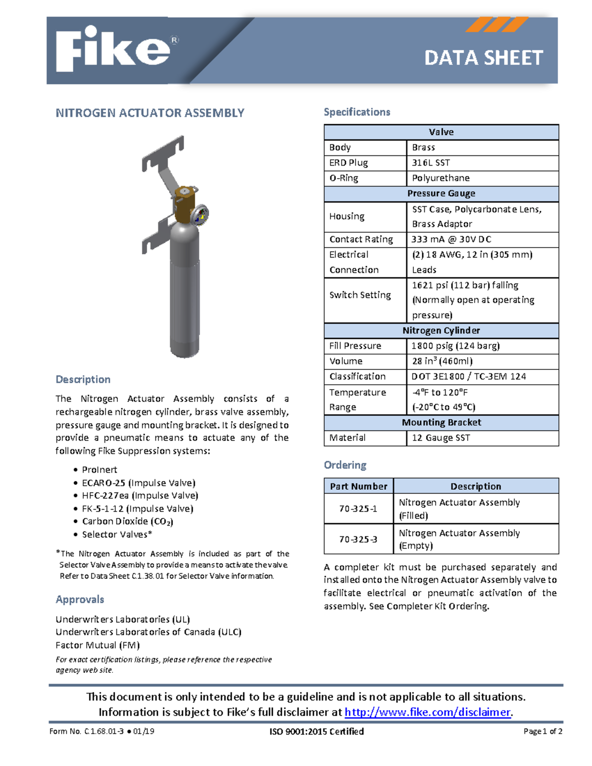 70‐325‐1 Nitrogen Actuator Assembly - DATA SHEET - Studocu