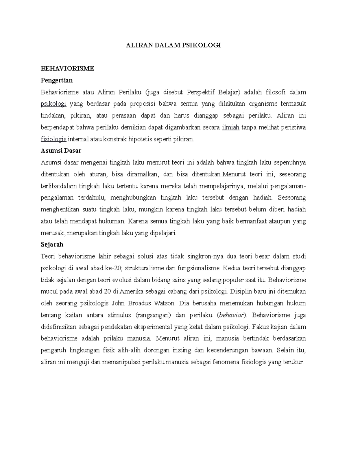 Aliran Psikologi- Behaviorisme - ALIRAN DALAM PSIKOLOGI BEHAVIORISME ...