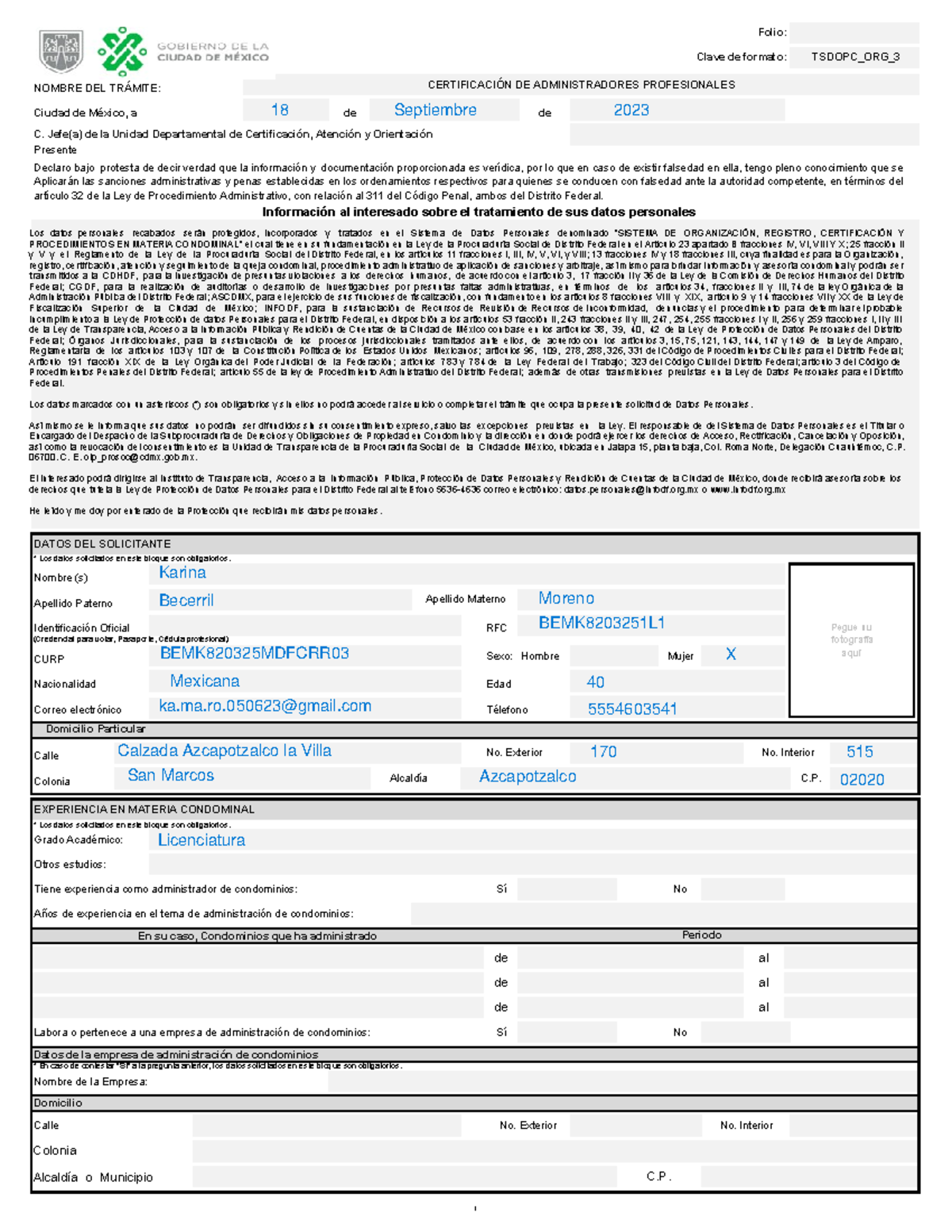 Prosoc Formato Lleno PARA Admin - de de DATOS DEL SOLICITANTE * Los ...