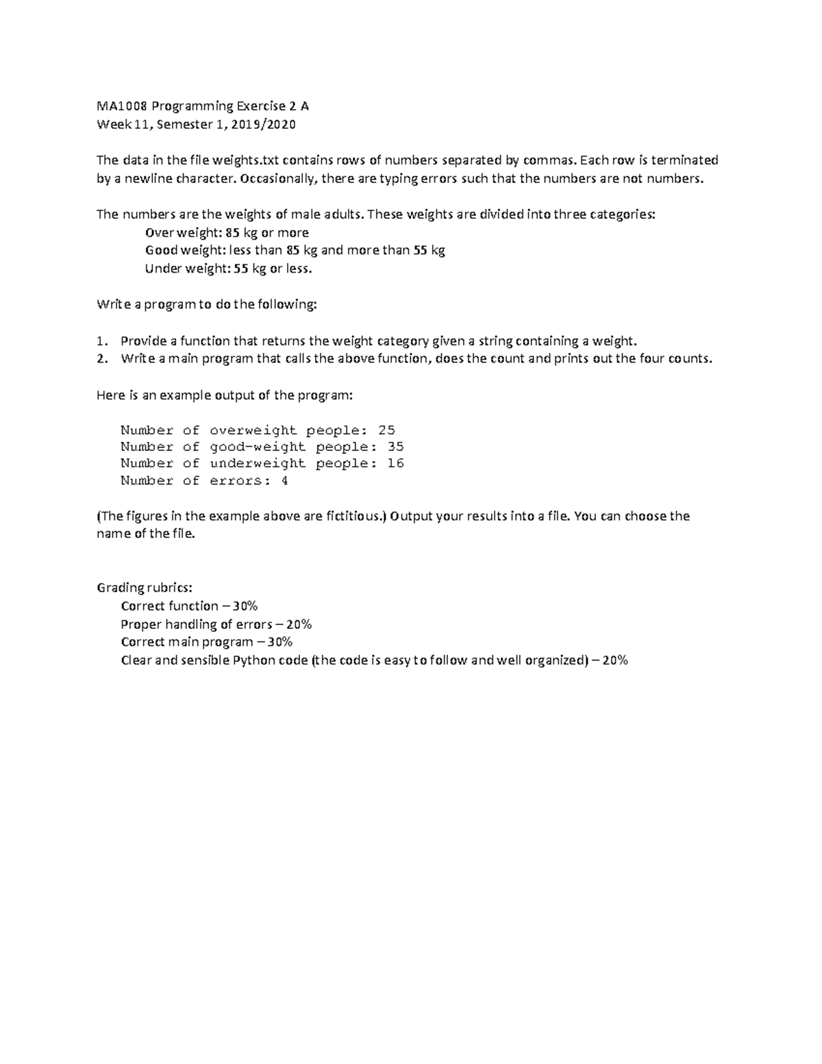 Ma1008 Programming Test 2 Thursday 1530 Ma1008 Programming Exercise 2