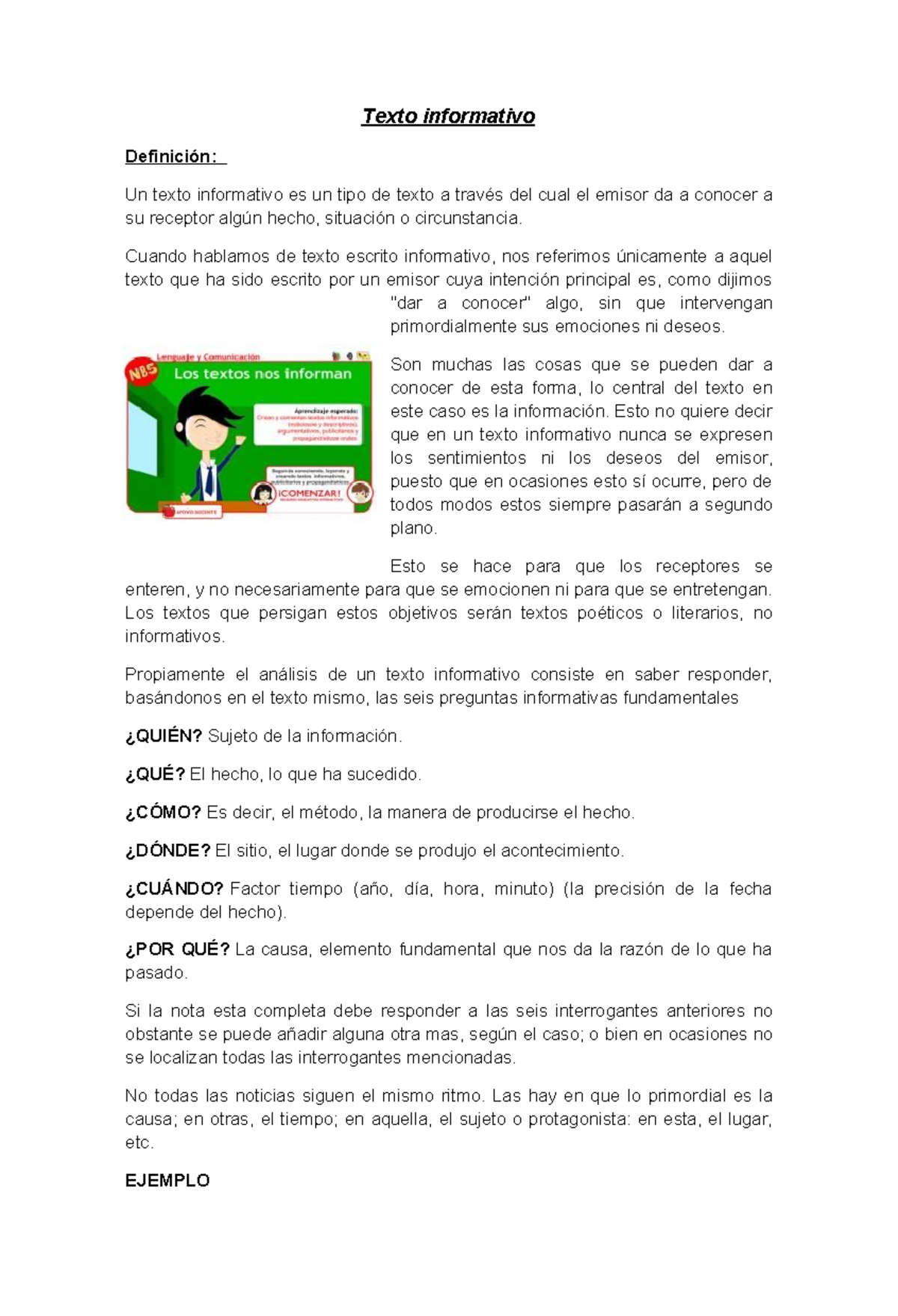 Texto-informativo - lenguaje - Texto informativo Definición: Un texto ...