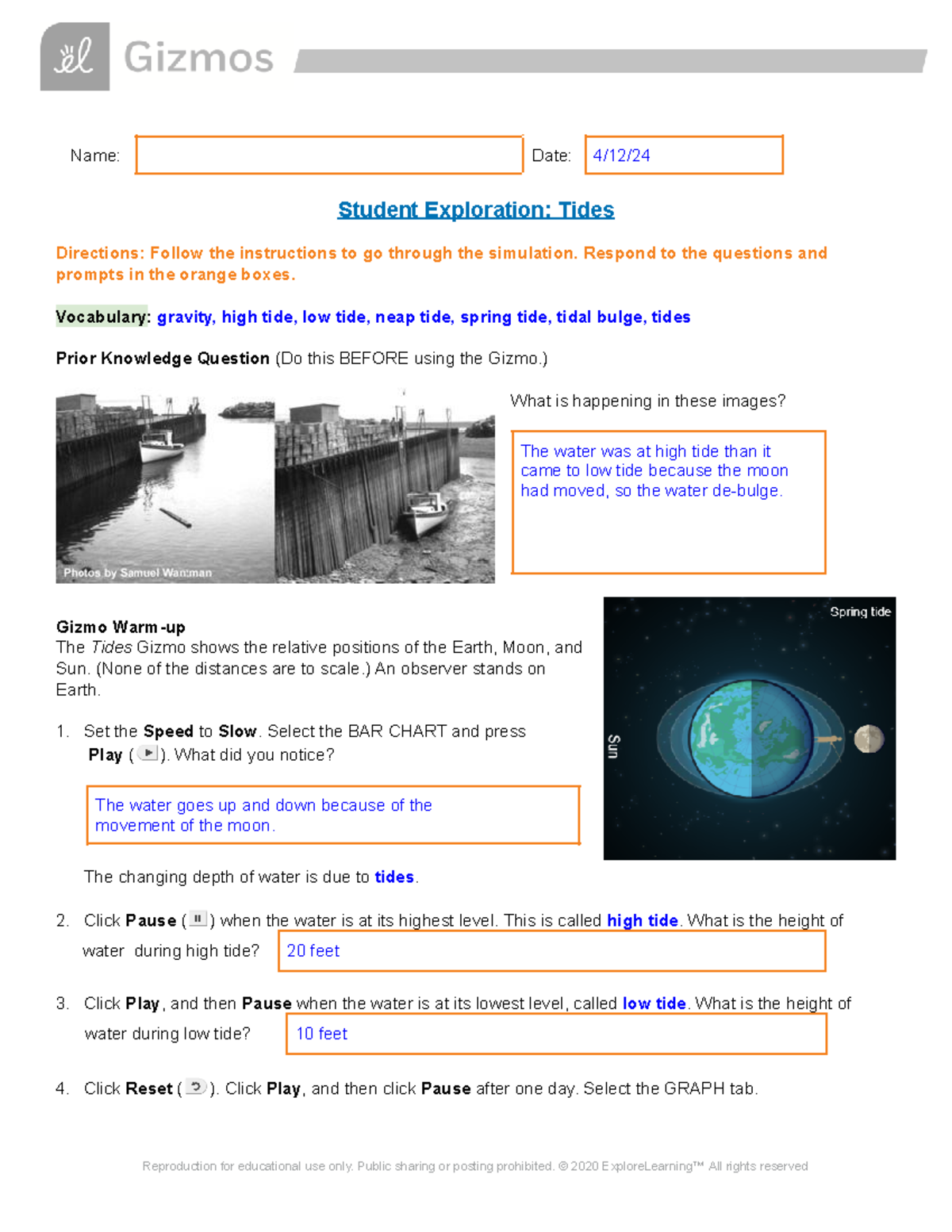 Untitled document (20) - Name: Date: 4/12/ Student Exploration: Tides ...