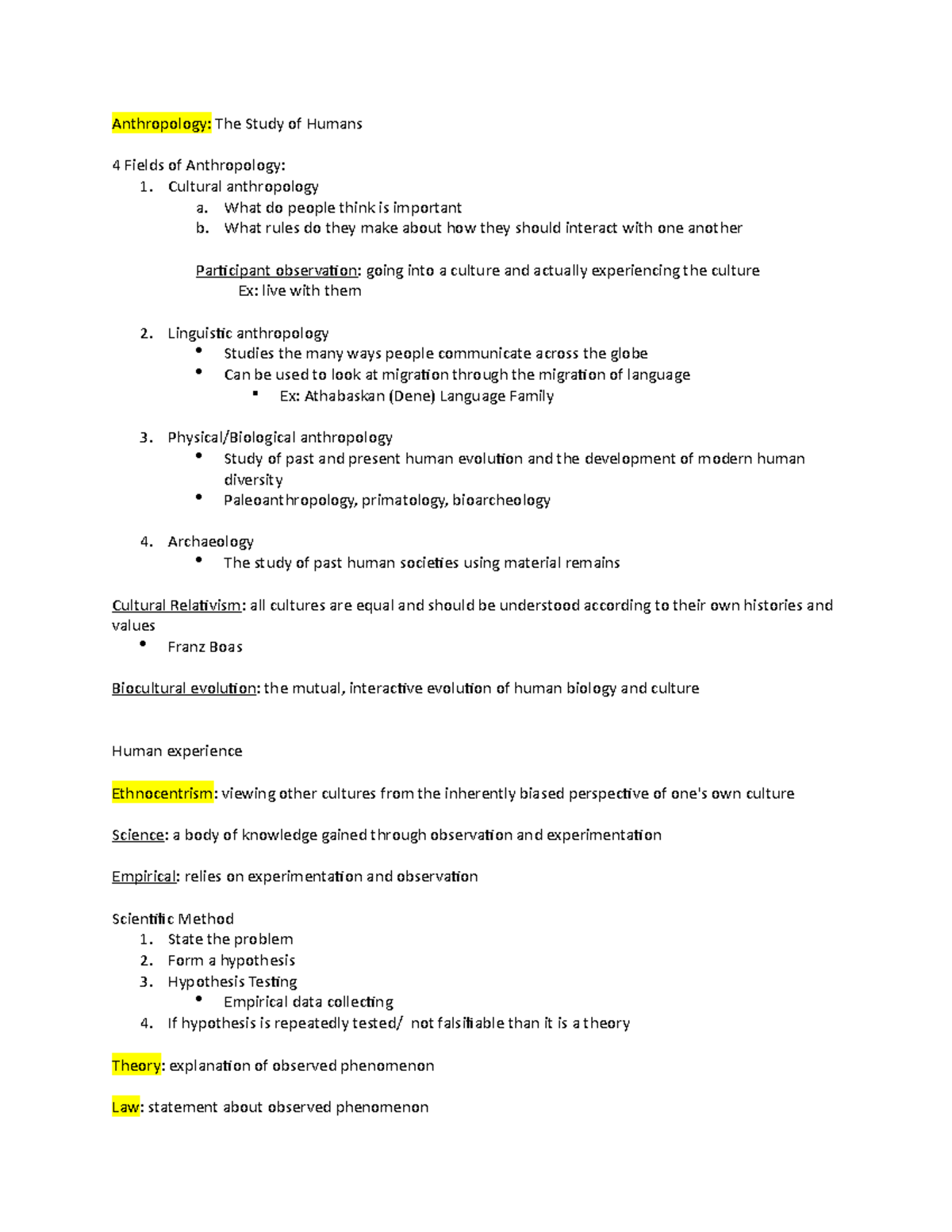 August 25th Unit 1 - Anthropology: The Study of Humans 4 Fields of ...