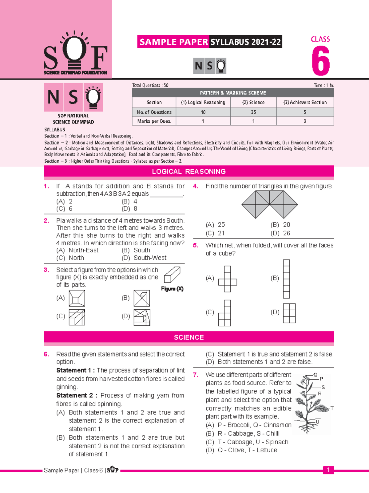 Nso sample paper class-6 - ####### Sample Paper | Class-6 | 1 SYLLABUS ...