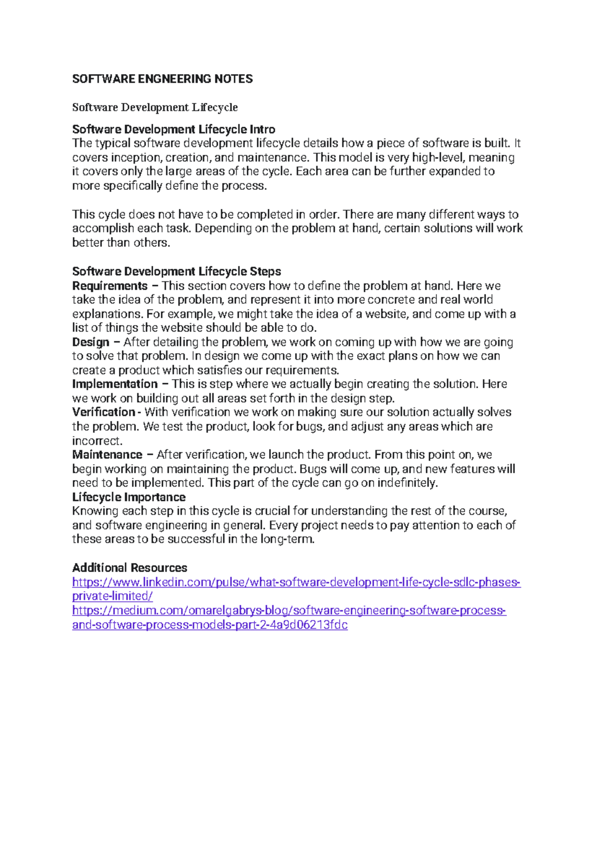 Software Engineering 01 - SOFTWARE ENGNEERING NOTES Software ...