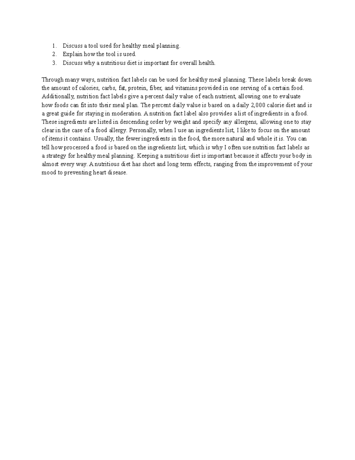 Discussion 2 - Discuss a tool used for healthy meal planning. Explain ...