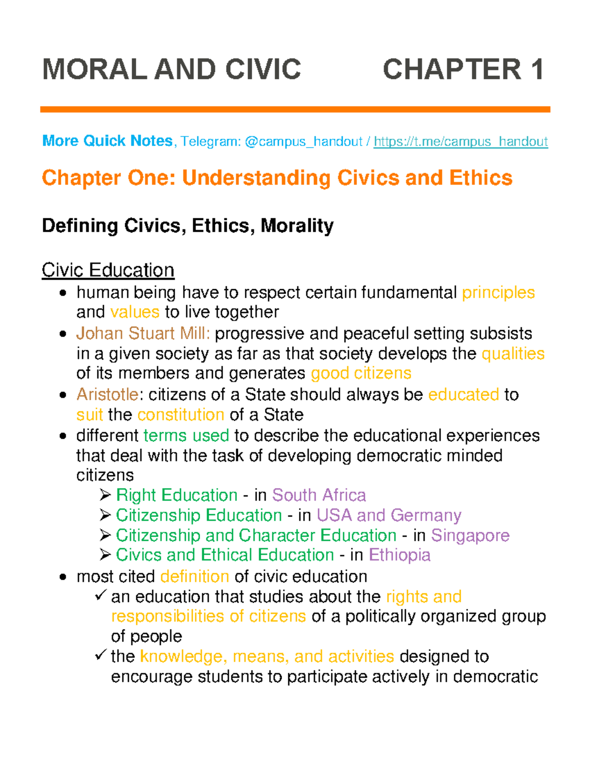 Civic esh 1 - It's good pp - MORAL AND CIVIC CHAPTER 1 More Quick Notes ...