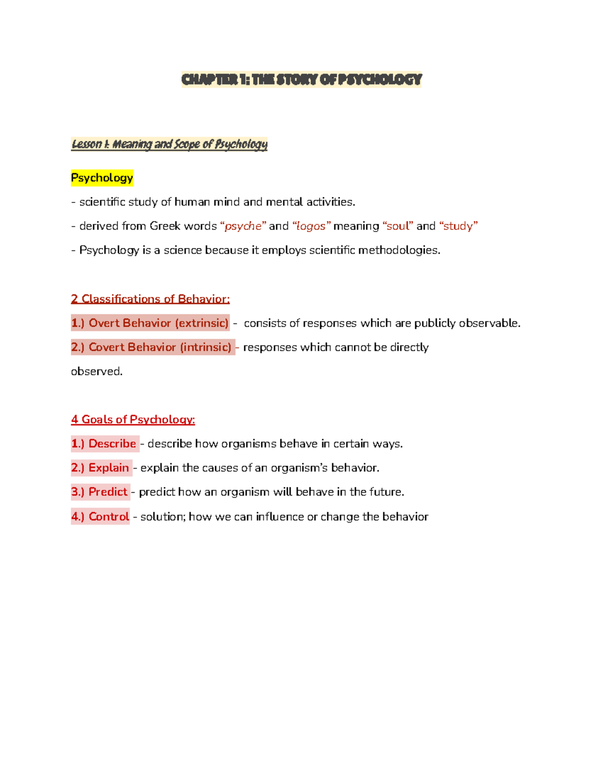 Chapter 1-ITP Midterm Notes - CHAPTER 1: THE STORY OF PSYCHOLOGY Lesson ...