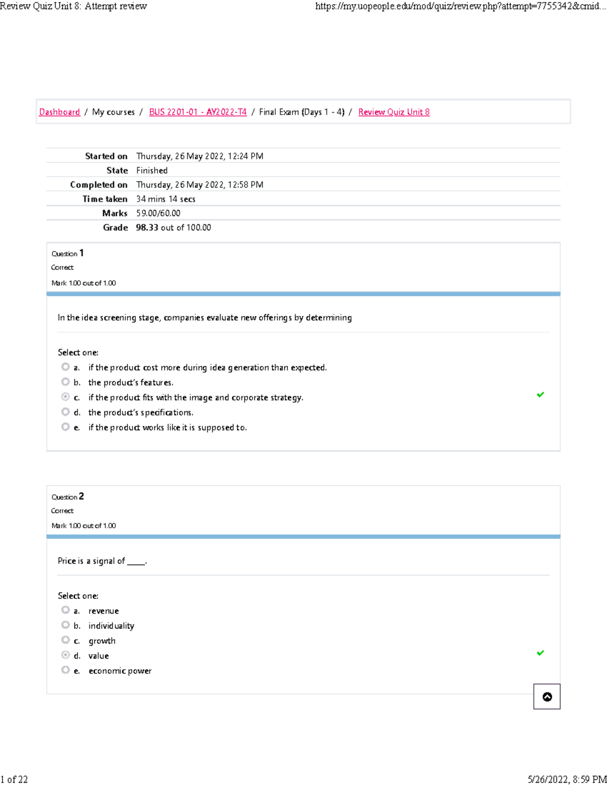 Review Quiz Unit 8 - Started on Thursday, 26 May 2022, 12:24 PM State ...