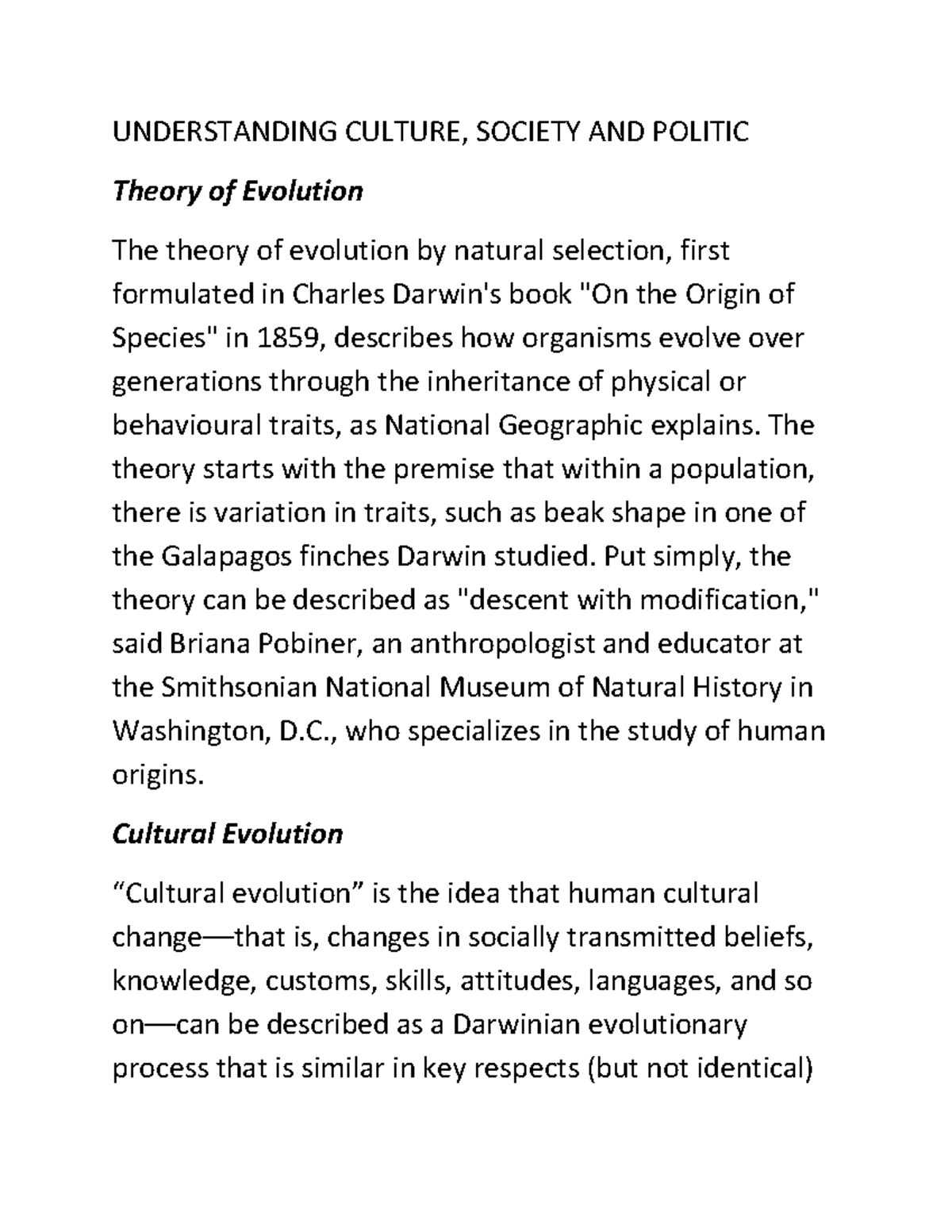 Culture and Society 3 - lecture notes - UNDERSTANDING CULTURE, SOCIETY ...