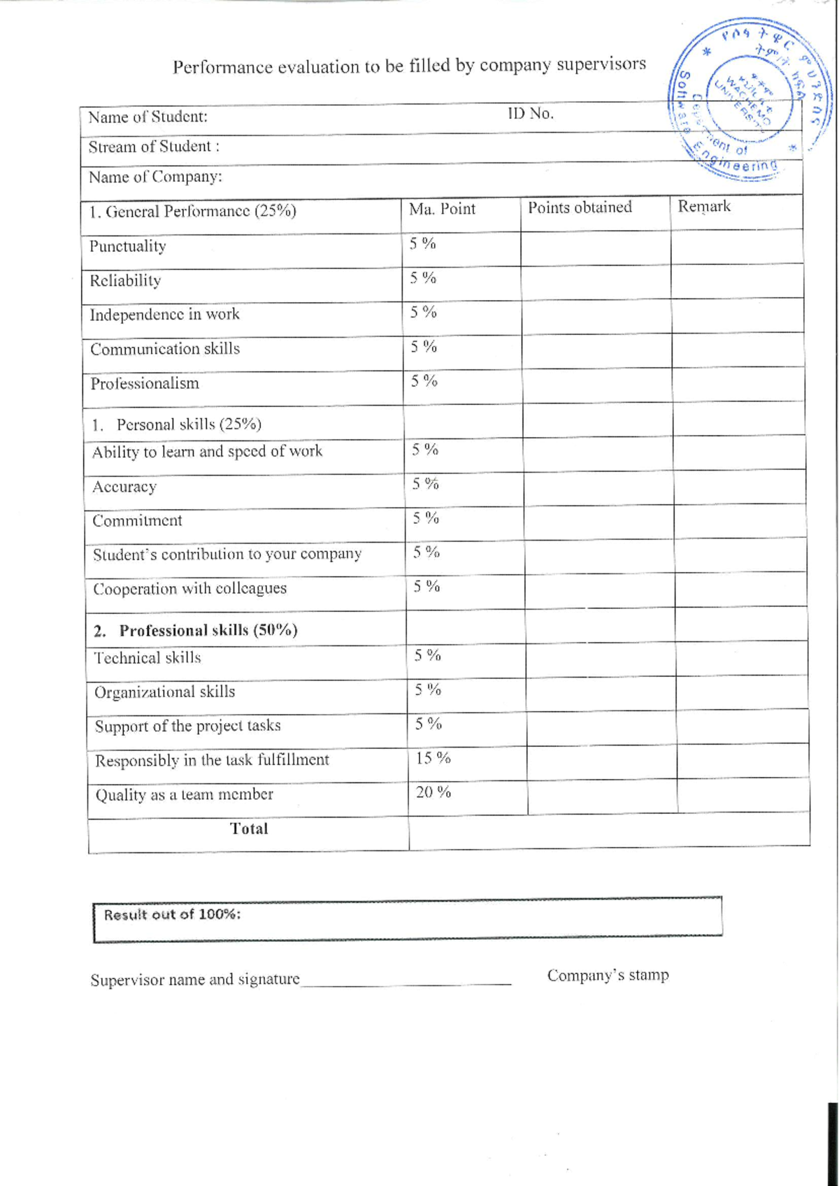 Supervisor Evaluation - Performance evaluation to be filled company ...
