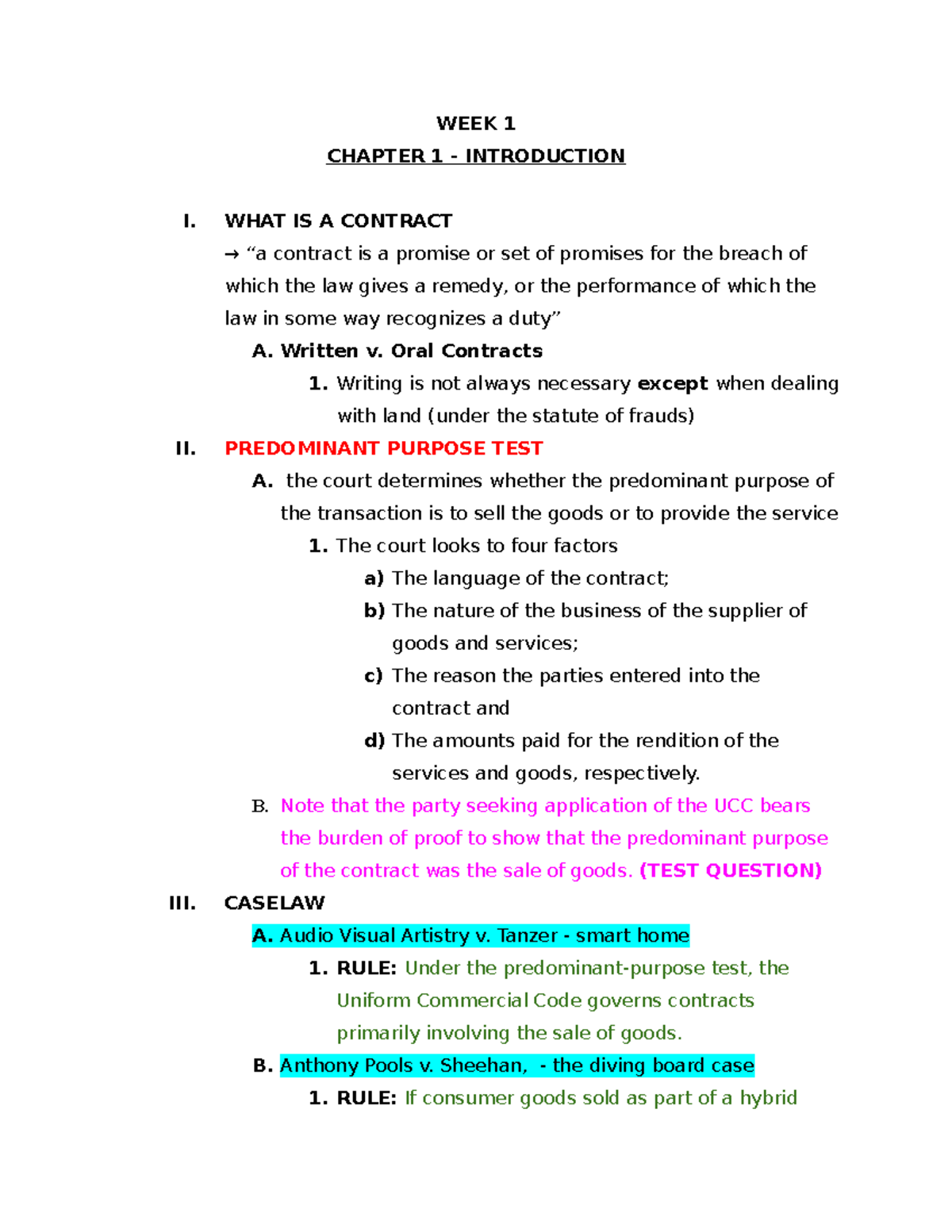 Copy of Contract Outline FOR Midterms - WEEK 1 CHAPTER 1 - INTRODUCTION ...