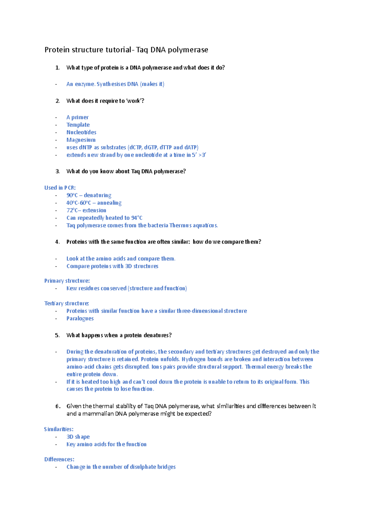 Protein structure- WEEK 4 - Protein structure tutorial- Taq DNA ...