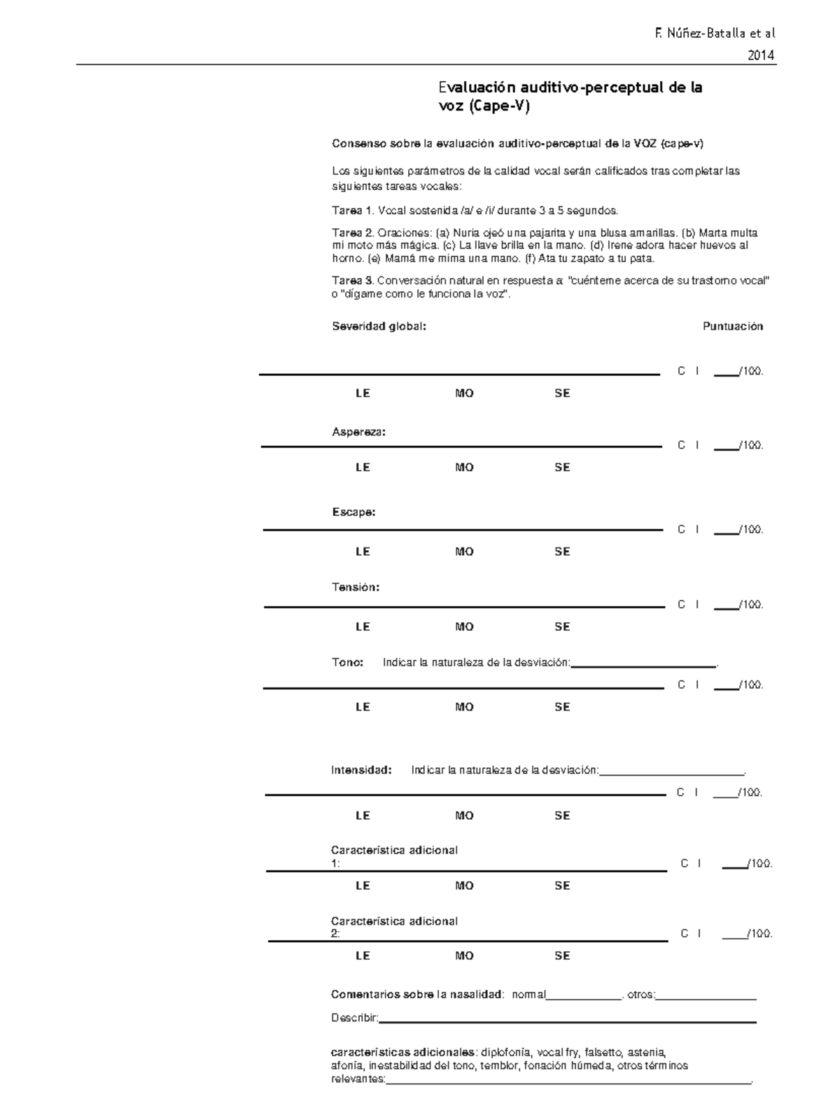 CAPE-V pauta - F. N ̇n ̃ez-Batalla et al 2014 EvaluaciÛn auditivo ...