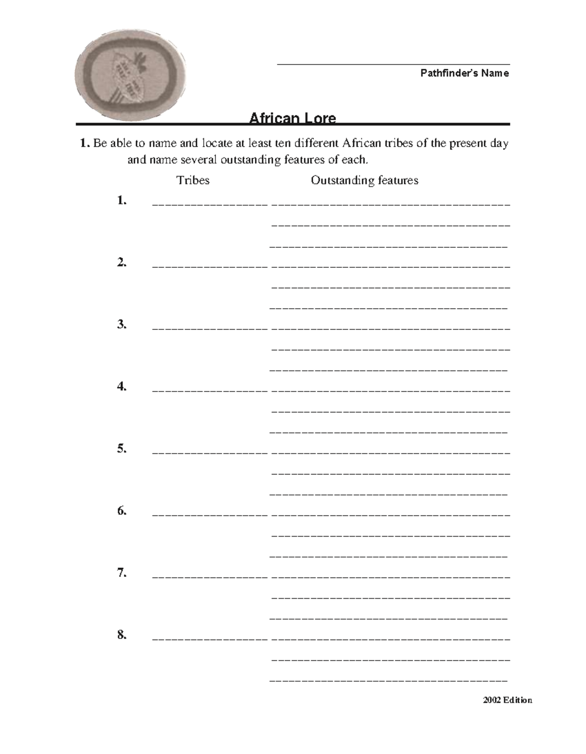 African Lore worksheet - 2002 Edition Be able to name and locate at ...