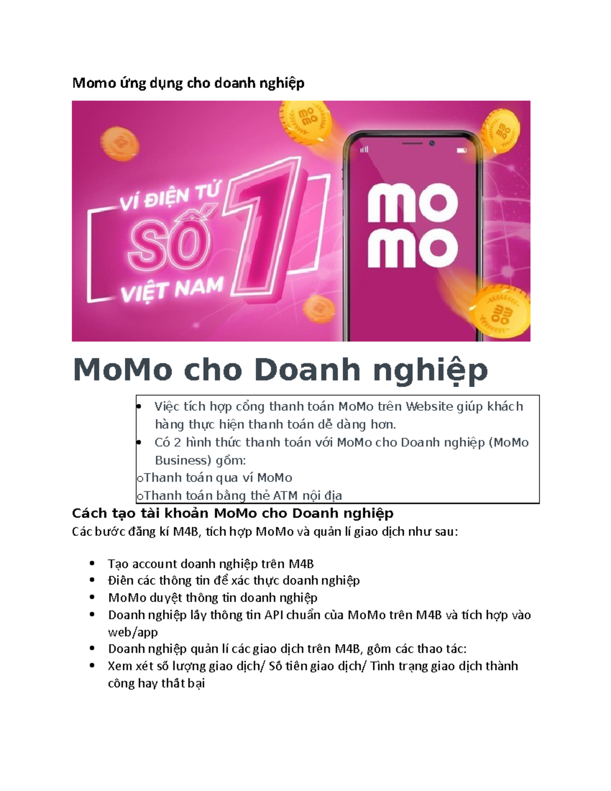 Momo ứng dụng cho doanh nghiệp - Momo ứng d ng cho doanh nghi p ụ ệ MoMo cho Doanh nghiệp Việc ...