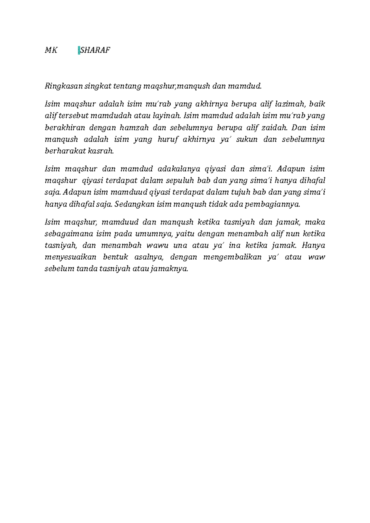 Ringkasan singkat tentang maqshur,manqush dan mamdud - Isim maqshur ...