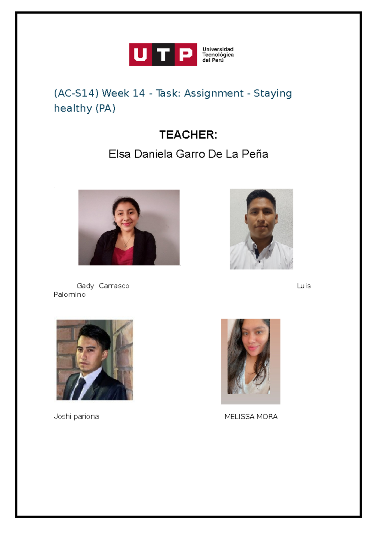 Week 14 - (AC-S14) Week 14 - Task: Assignment - Staying healthy (PA ...