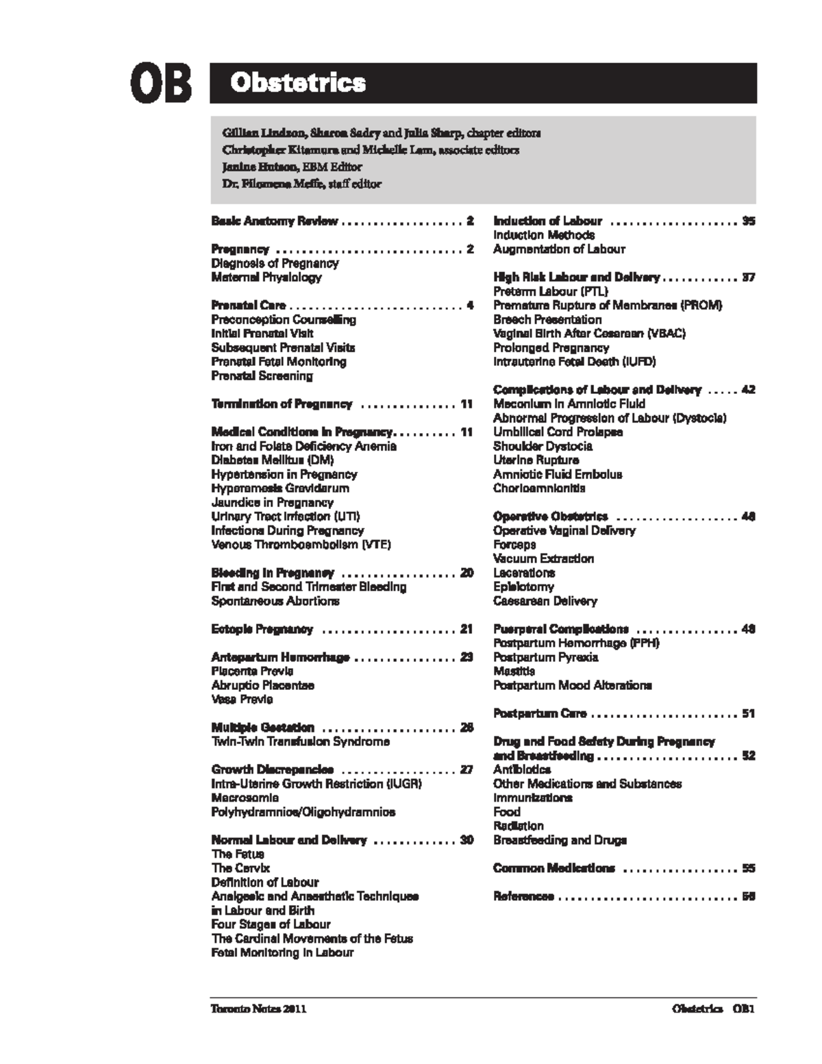 Toronto Notes 2011 Obstetrics - OB Obstetrics Gillian Lindzon, Sharon ...