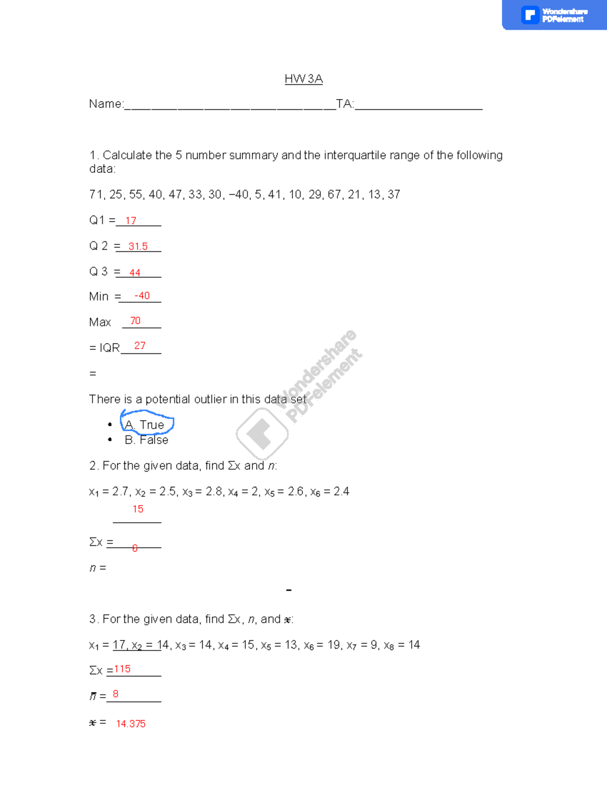 HW 3 - HW 3 - HW 3A Name:________________________________TA: Calculate ...