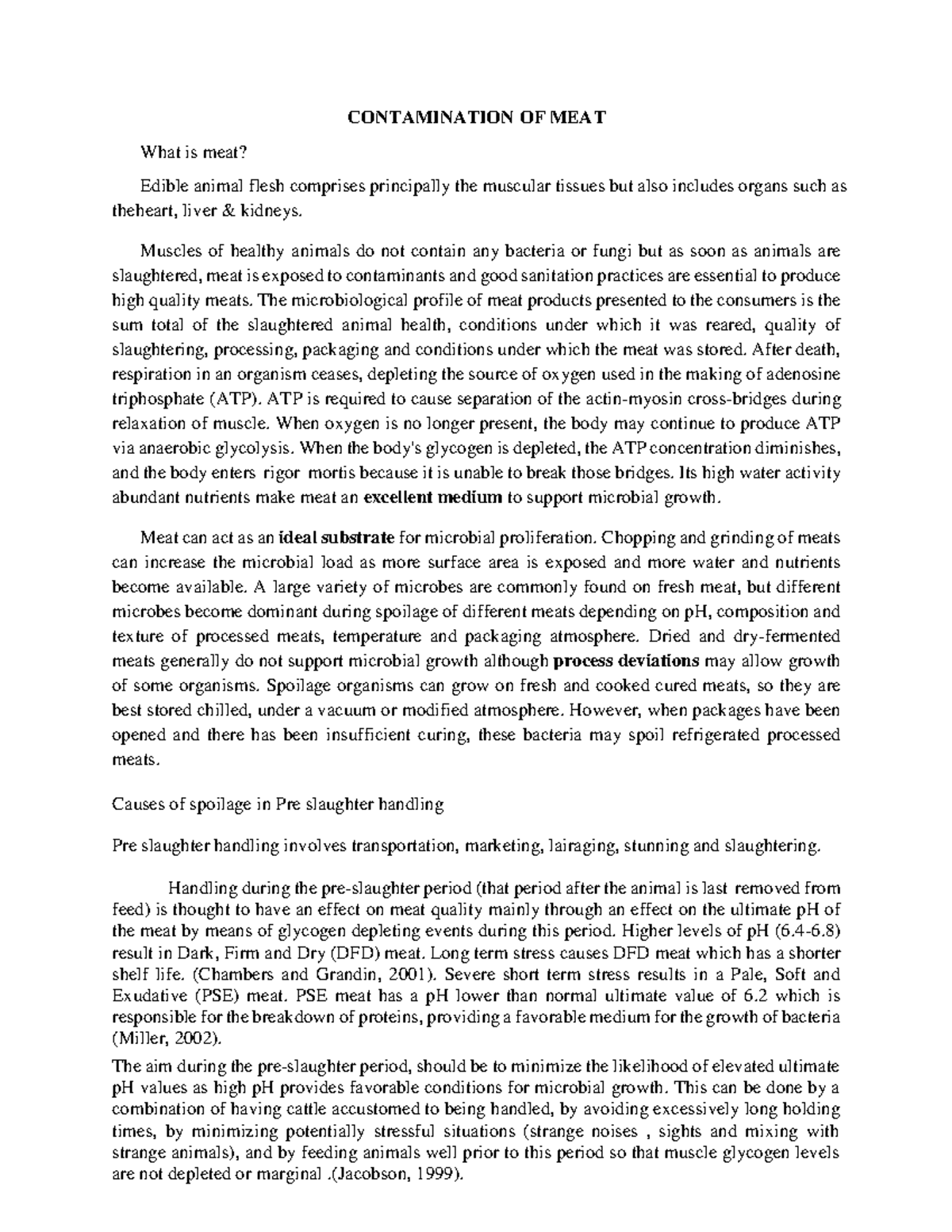 Contamination of meat - It is notes given by Vani malai - CONTAMINATION ...