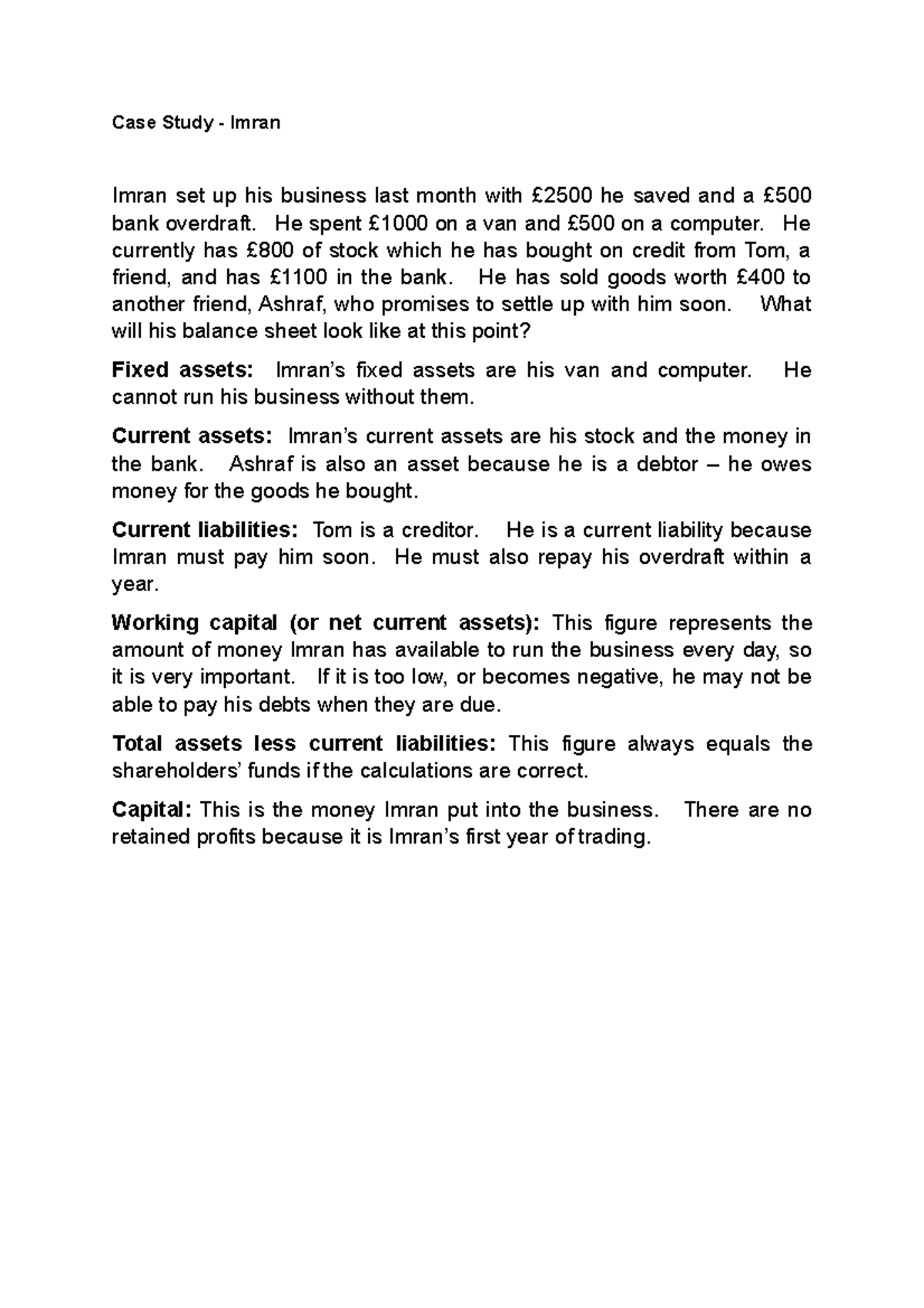 Case study - Imran (student copy) - Copy - Case Study - Imran Imran set up his business last ...