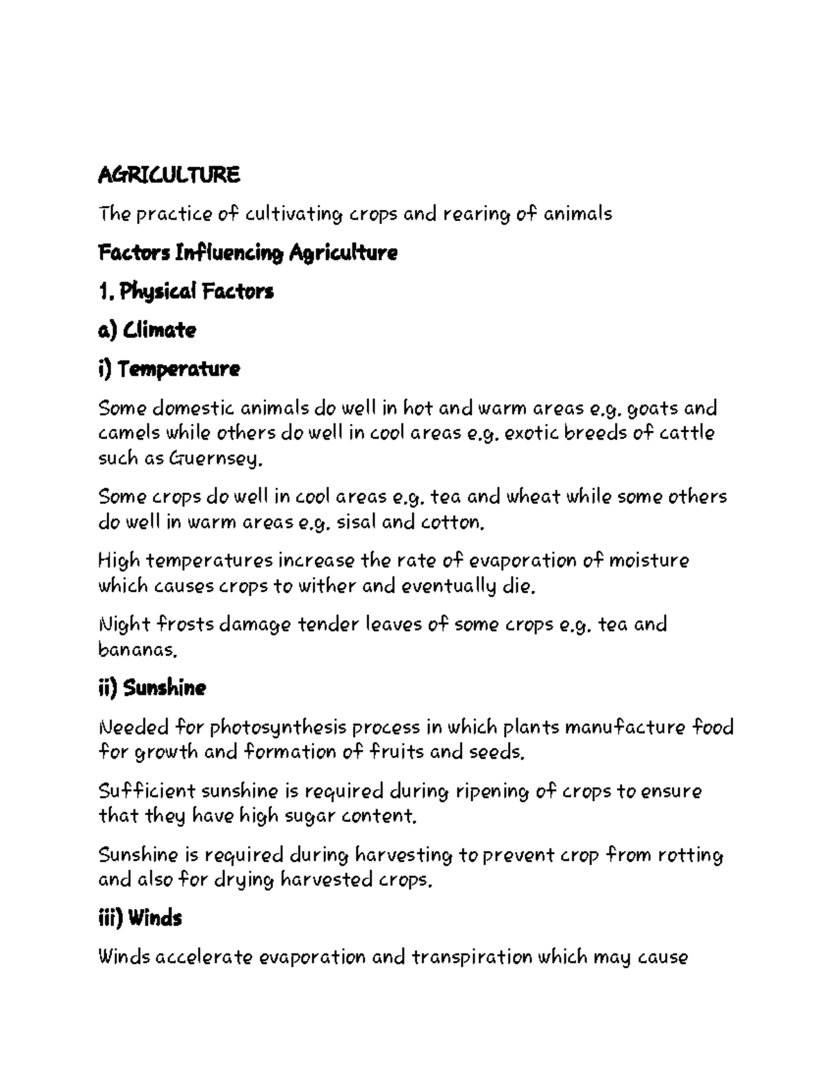 Agriculture Notes - AGRICULTURE The practice of cultivating crops and ...