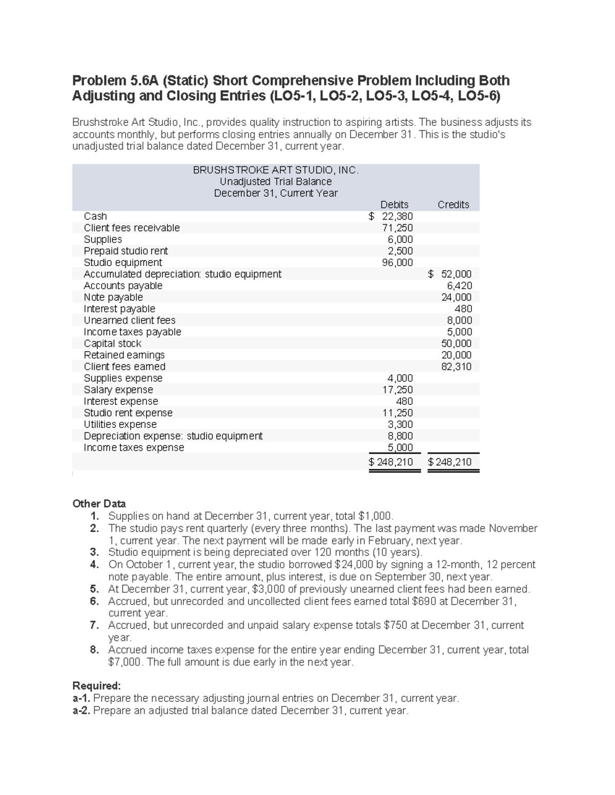 Chapter 5 - Problem 5 (Static) Short Comprehensive Problem Including Both Adjusting and Closing ...