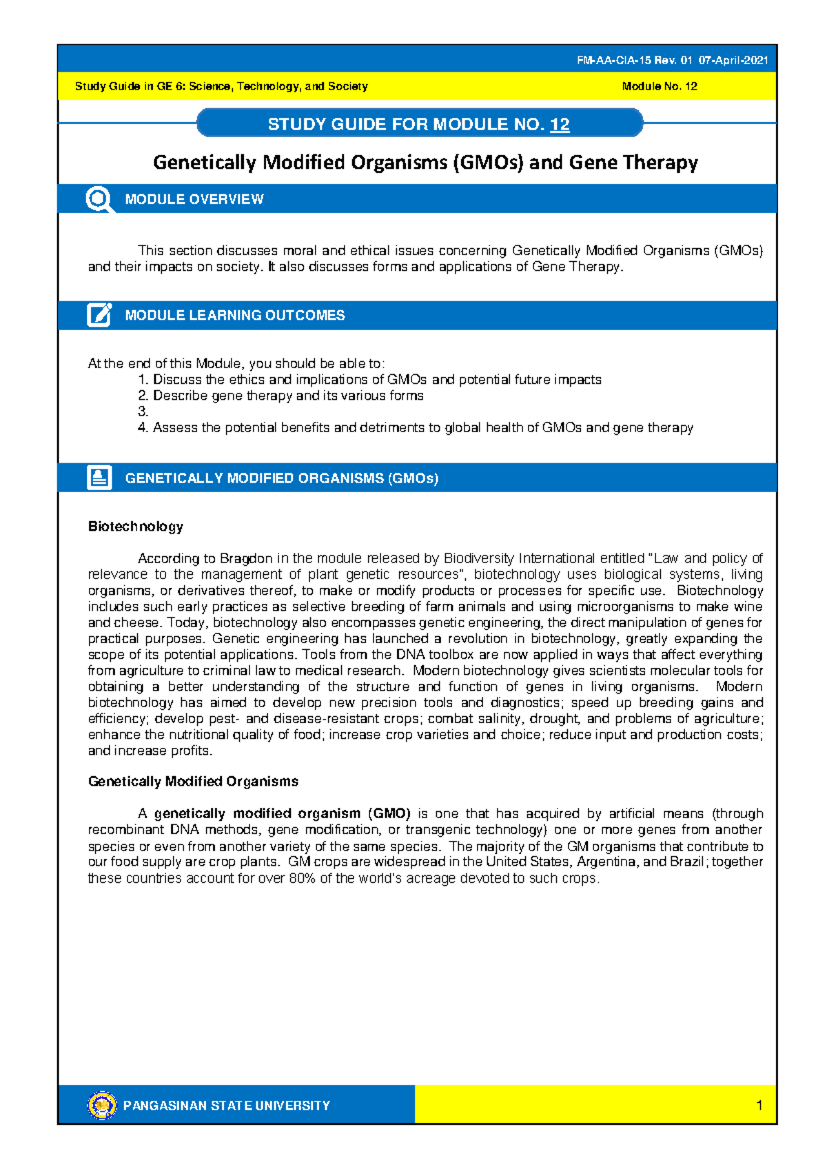 Study Guide 12 1 - Sts module 12 - PANGASINAN STATE UNIVERSITY Study ...