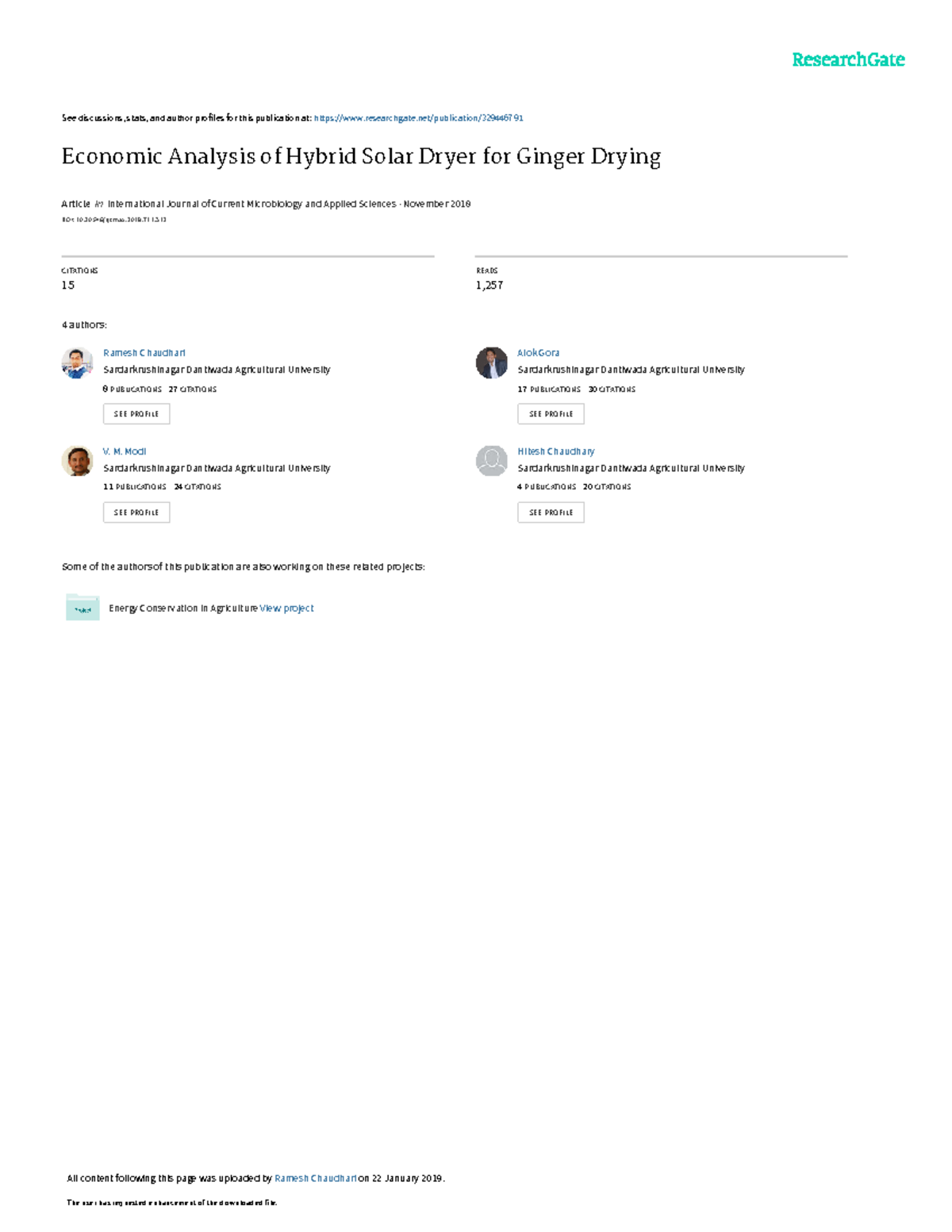 Economic Analysisof Hybrid Solar Dryerfor Ginger Drying - See discussions, stats, and author ...