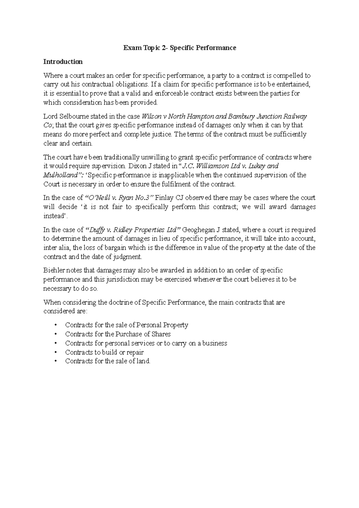 Exam Topic 2 Specific Performance - Exam Topic 2- Specific Performance ...