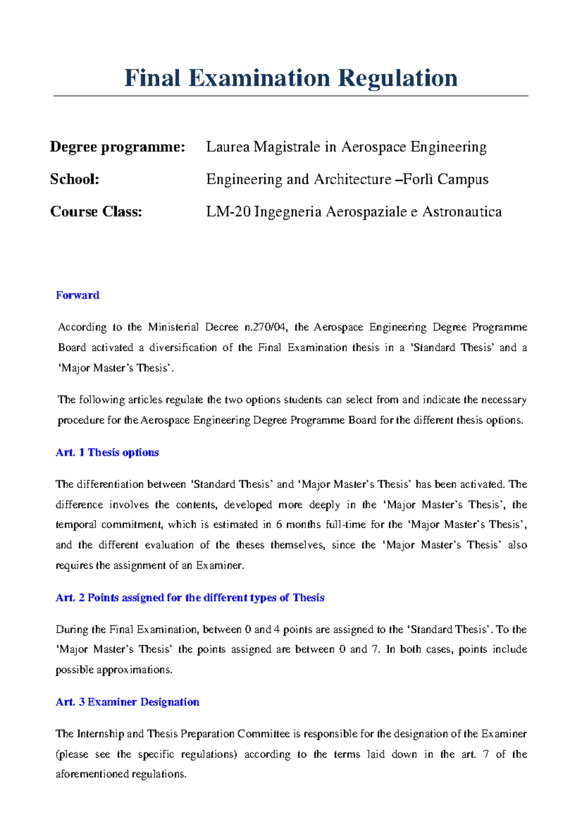 Final Examination Regulation LM Aerospace Engineering - Final ...