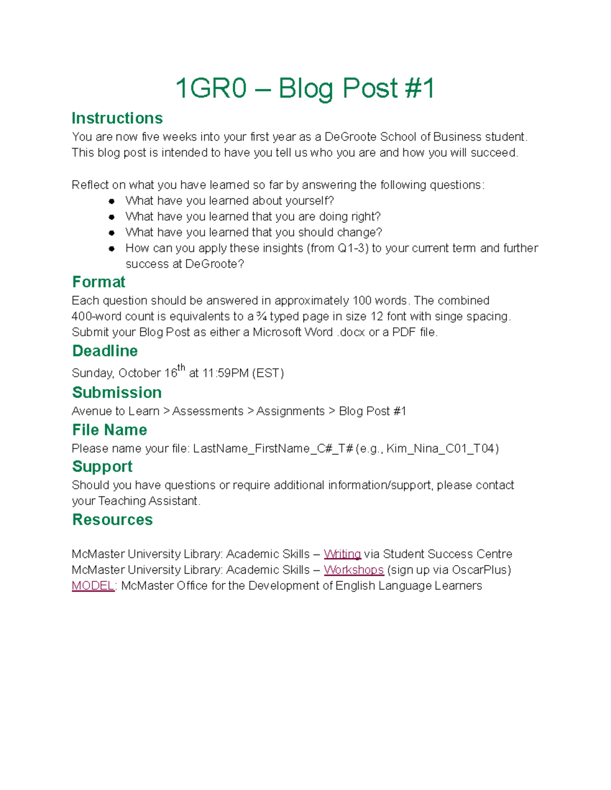 1GR0 – Blog Post #1 - Blog post 1 rubric. - 1GR0 – Blog Post ...