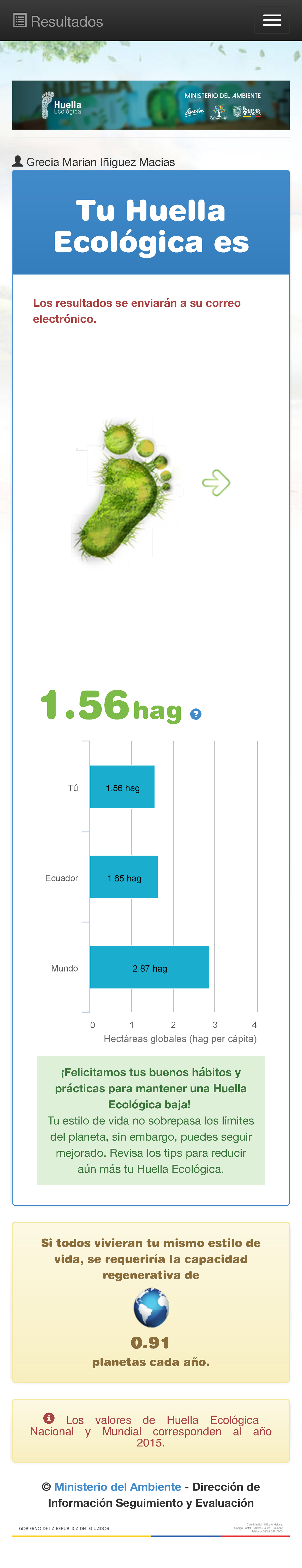 Resultados Calculadora Huella Ecológica - Grecia Marian Iñiguez Macias ...