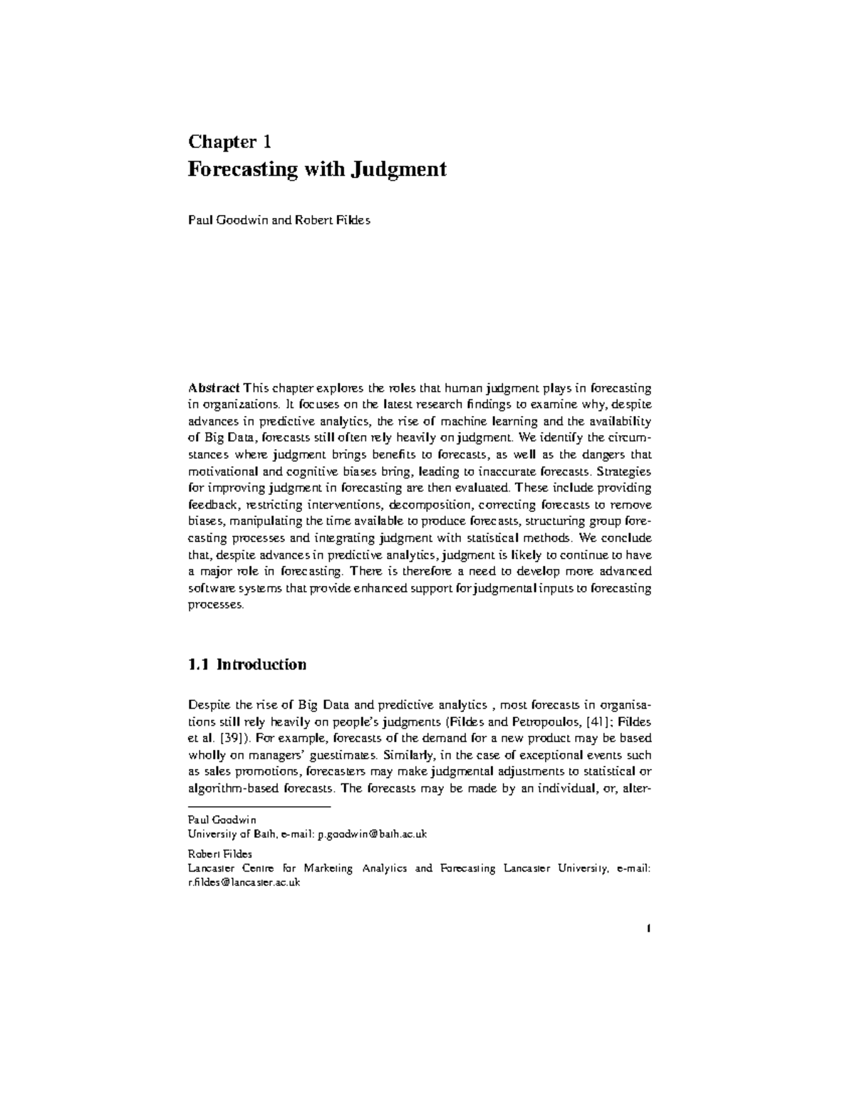 Chapter Judgmental Forecasting Fildes And Goodwin Chapter 1