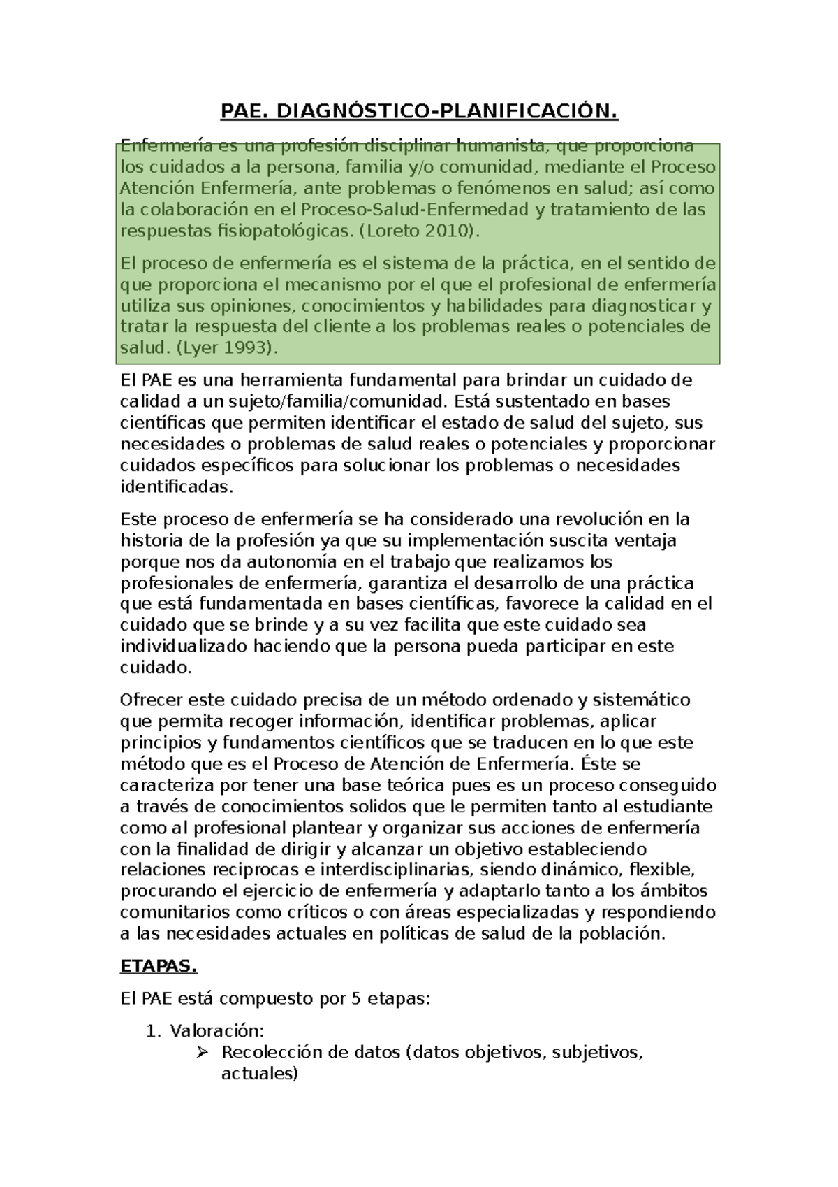 PAE. Etapa Diagnóstico-Planificación. - PAE. DIAGNÓSTICO-PLANIFICACIÓN ...