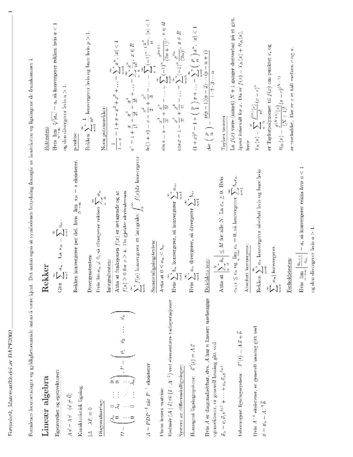 Formelark - matematikk - DAPE2000 - Studocu