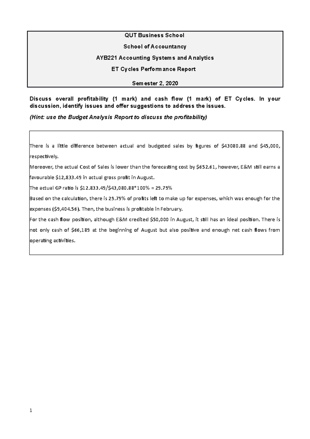 Business Performance Report Proforma Template S2 2020 - QUT Business ...