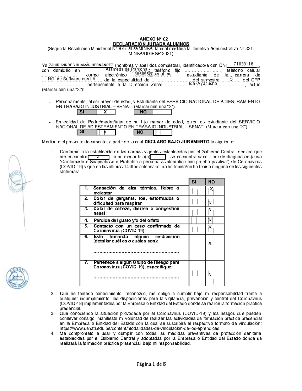 2.- Anexo 02 - CCM Octubre 2022 - Página 1 de 8 NO SI NO Sensación de ...