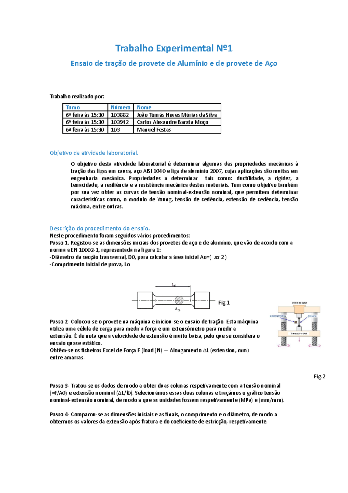 Trabalho Experimental Nº1 - Trabalho Experimental Nº Ensaio de tração ...