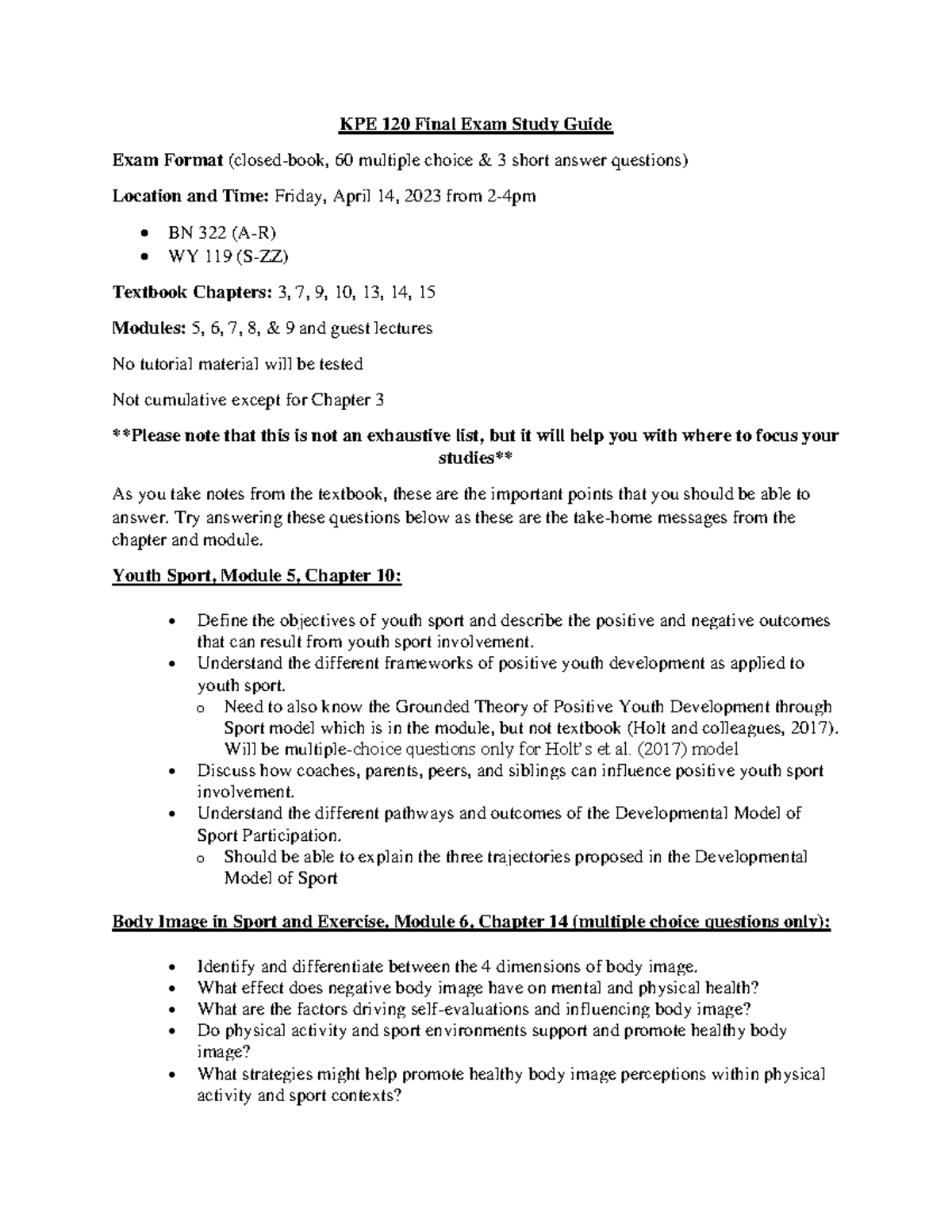 KPE 120 Final Exam Study Guide - KPE 120 Final Exam Study Guide Exam ...