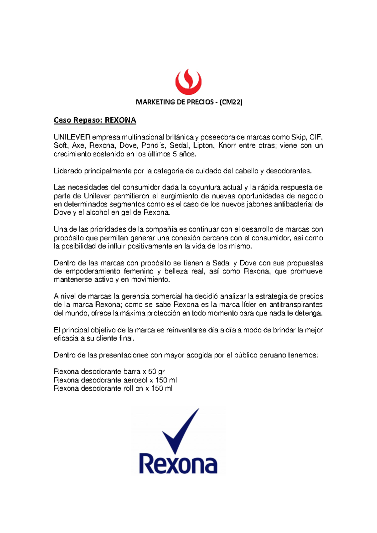 7. CM22 U2 S7 CASO Rexona 2023 2 CON VE - MARKETING DE PRECIOS - (CM22 ...