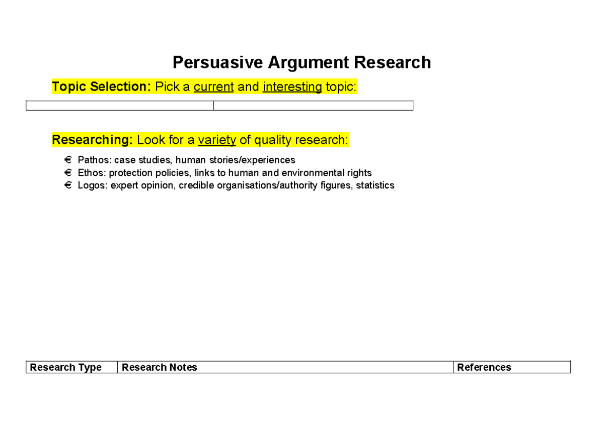 Persuasive Argument Research - Studocu