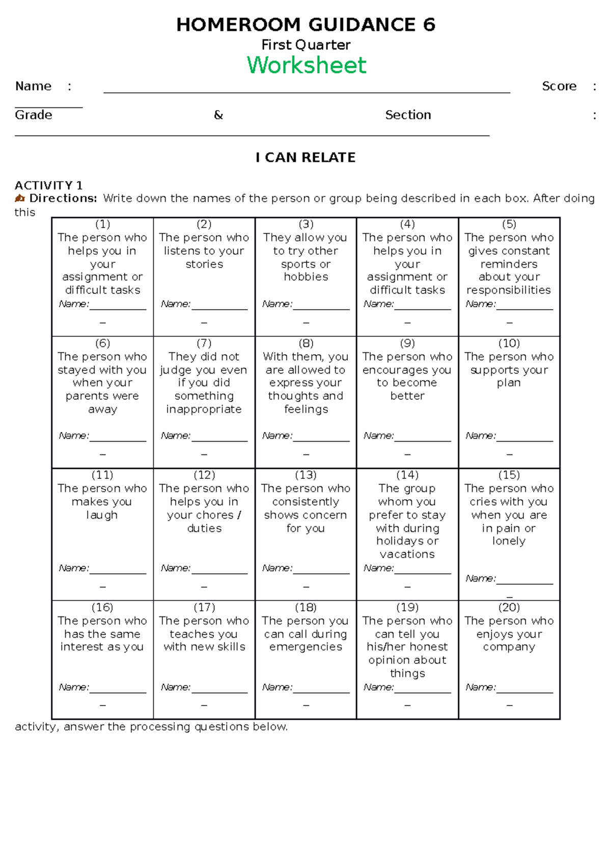 AS-HG6-2 - Homeroom Guidance - HOMEROOM GUIDANCE 6 First Quarter ...
