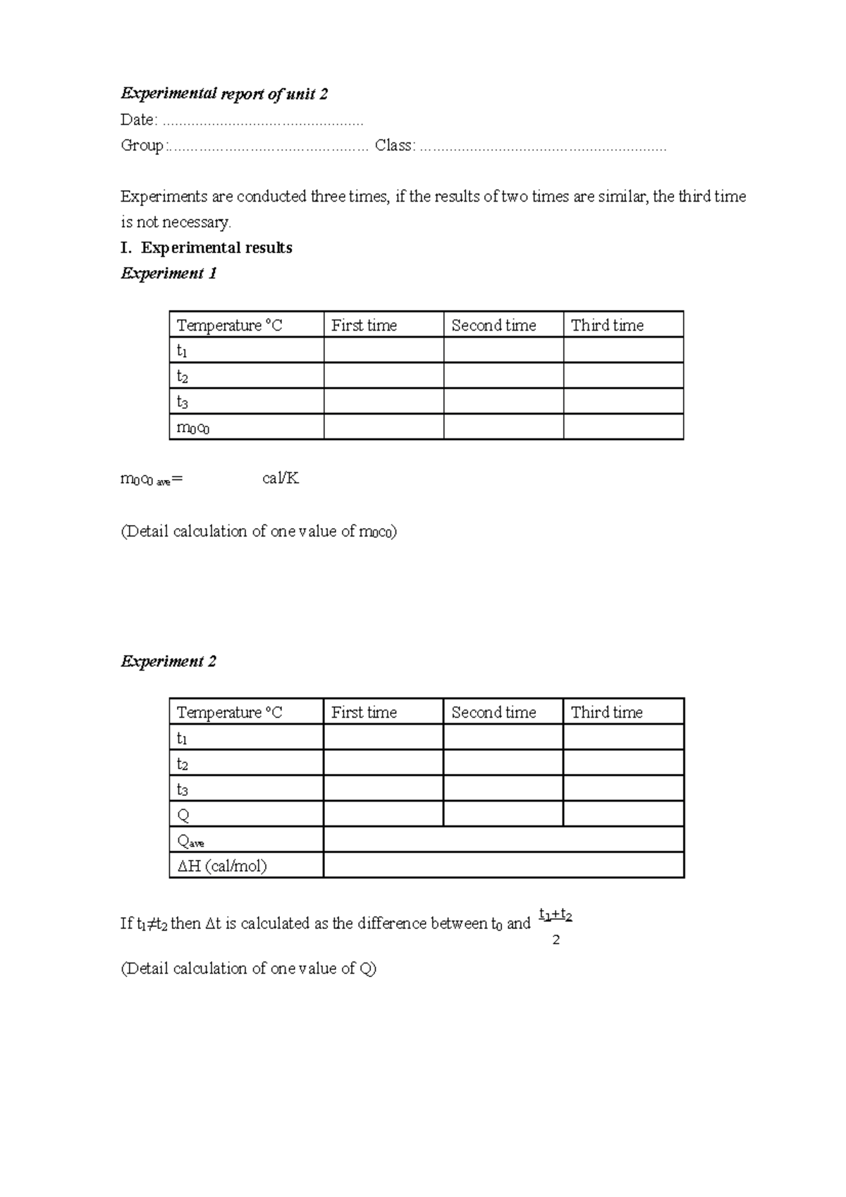 Experimental report 2017 0607 - Experimental report of unit 2 Date ...