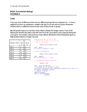 BI206 Tutorial 4 answers - BI206: Quantitative Biology TUTORIAL 4 T ...
