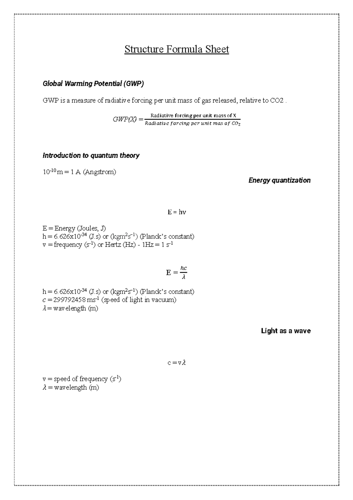 Structure Formula Sheet - Structure Formula Sheet Global Warming ...