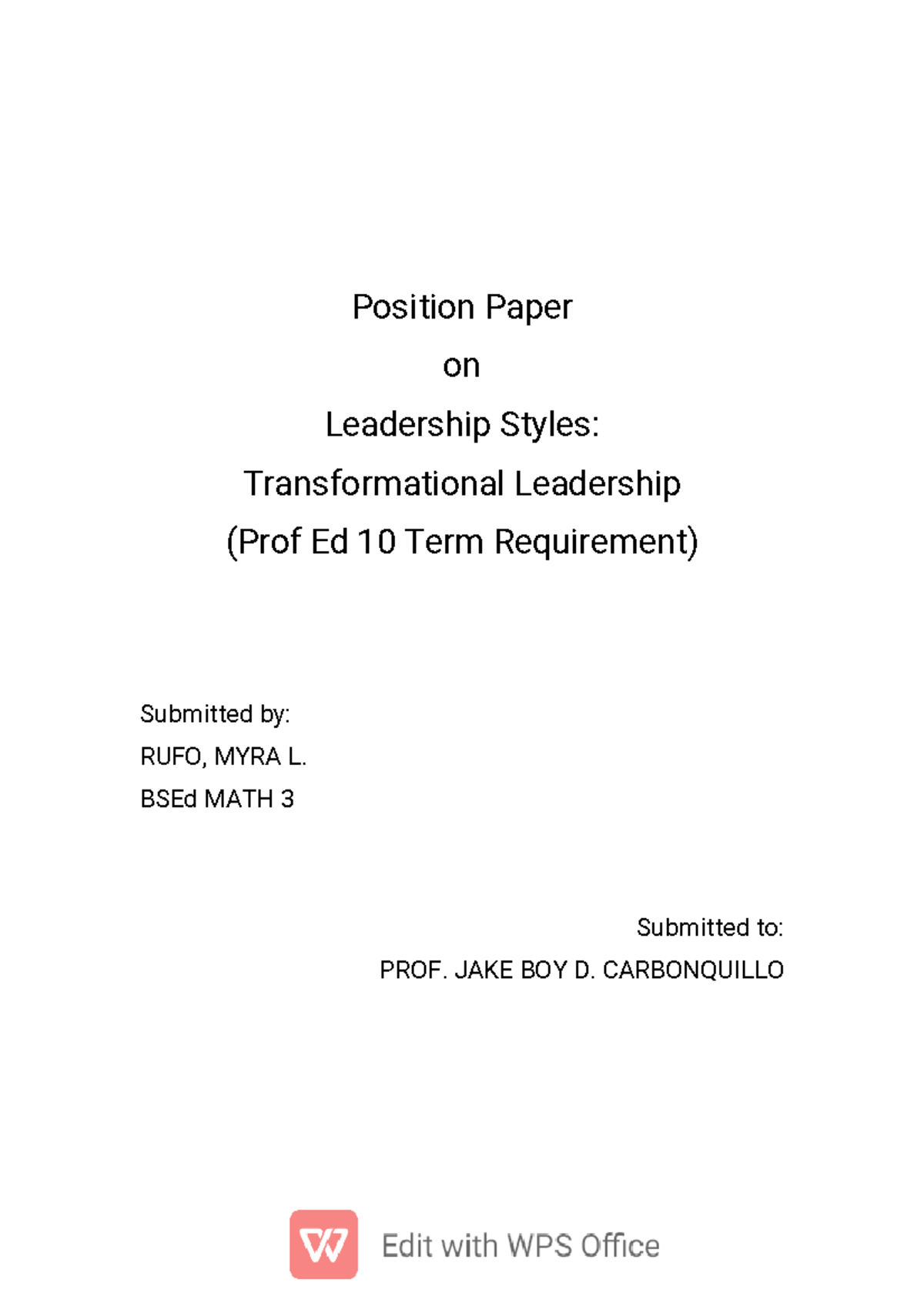 Inbound 6762691170673225742 - Position Paper on Leadership Styles ...