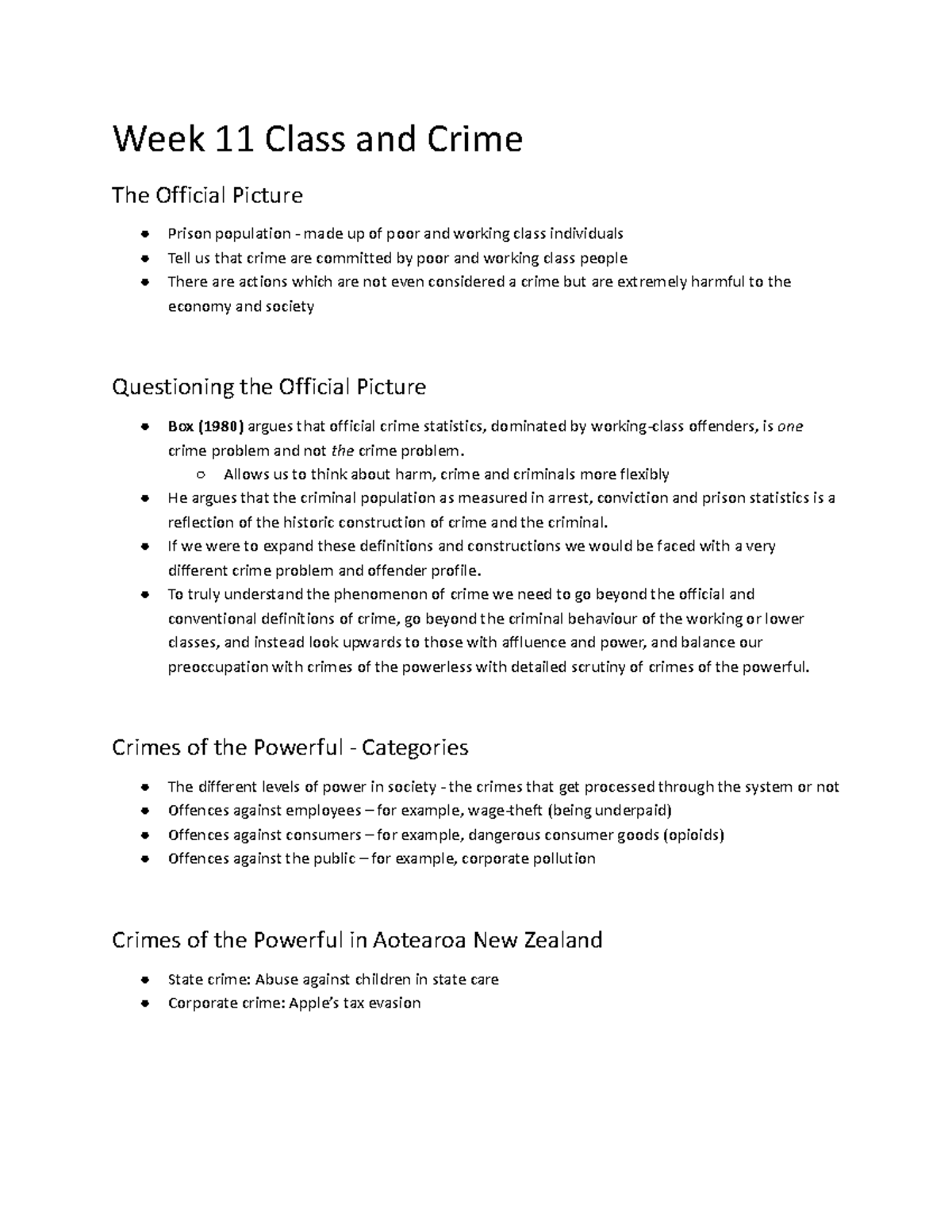 CRIM111 Class and Crime P2 - Week 11 Class and Crime The Official ...